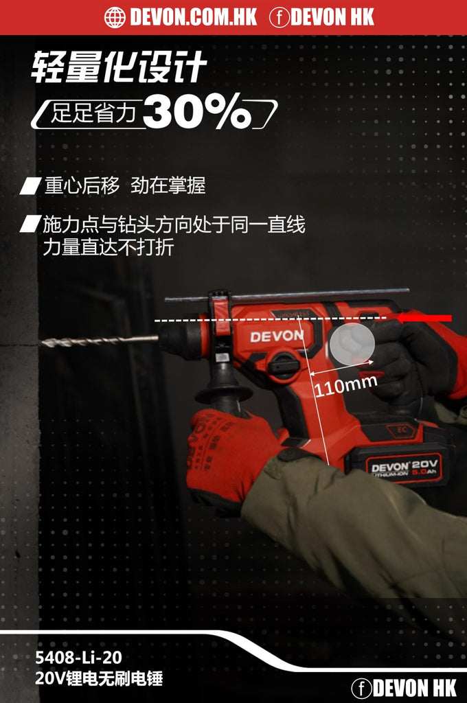 大有DEVON 輕型電錘(鋰20V)(無刷) 5408-Li-20 – DEVON大有官方旗艦店