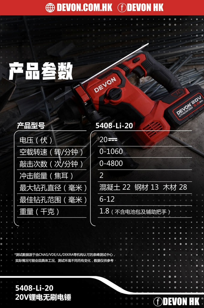 大有DEVON 輕型電錘(鋰20V)(無刷) 5408-Li-20 – DEVON大有官方旗艦店